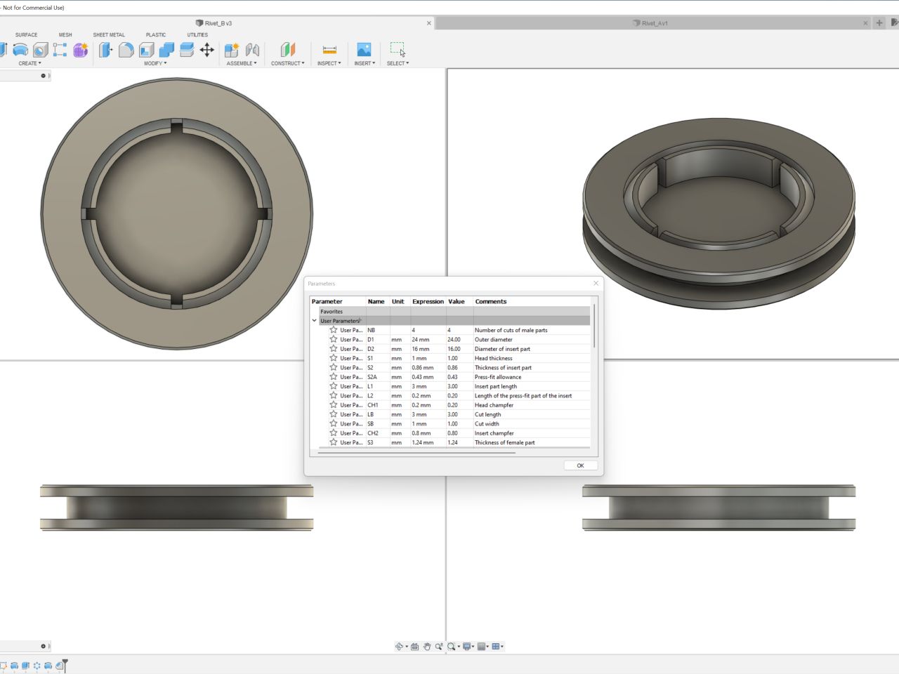 Parametric plastic rivet family by LuluX | Download free STL model ...