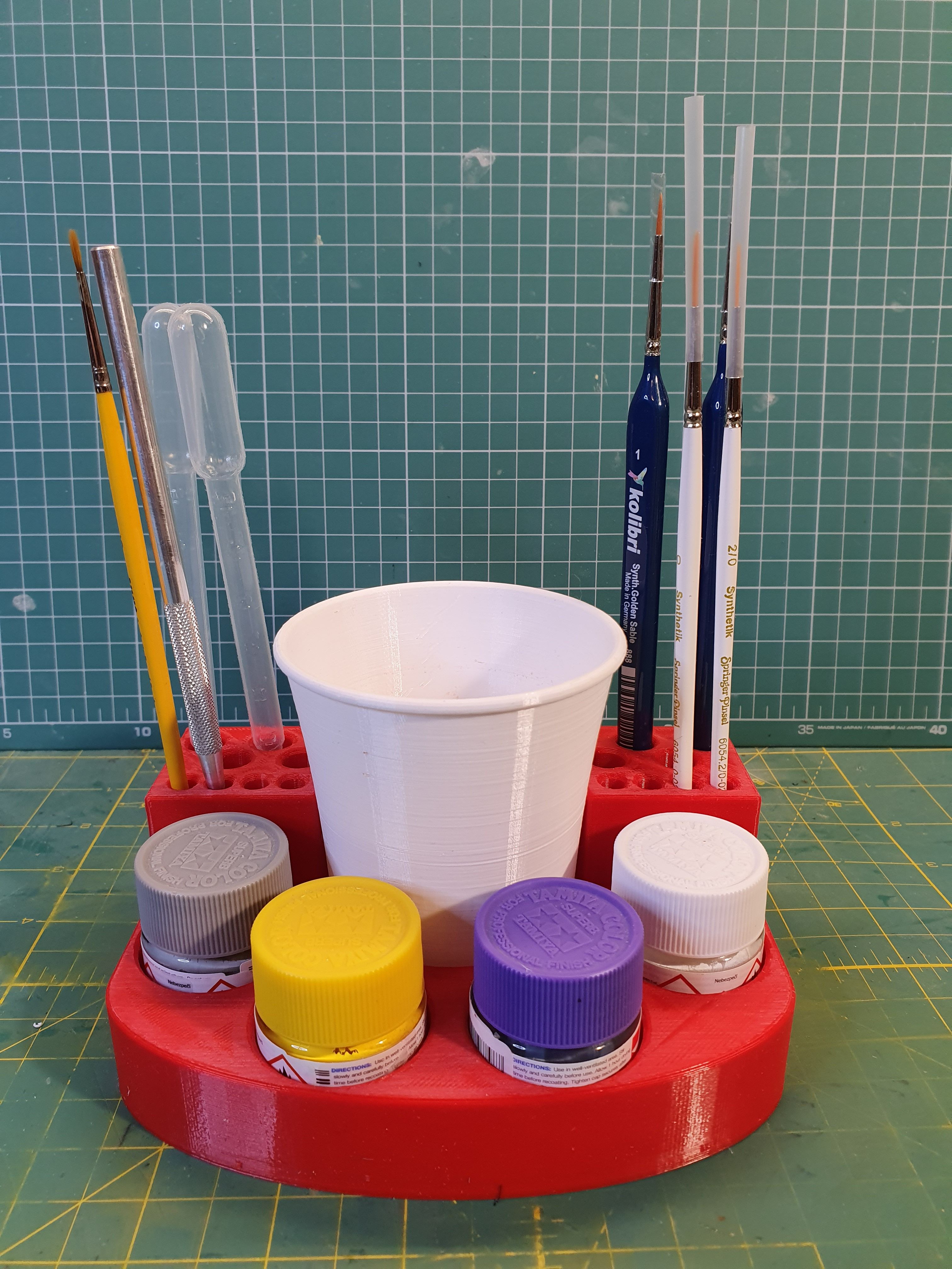 Brush, cup and Tamiya 10ml acrylic paint holder for scale modelers by ...