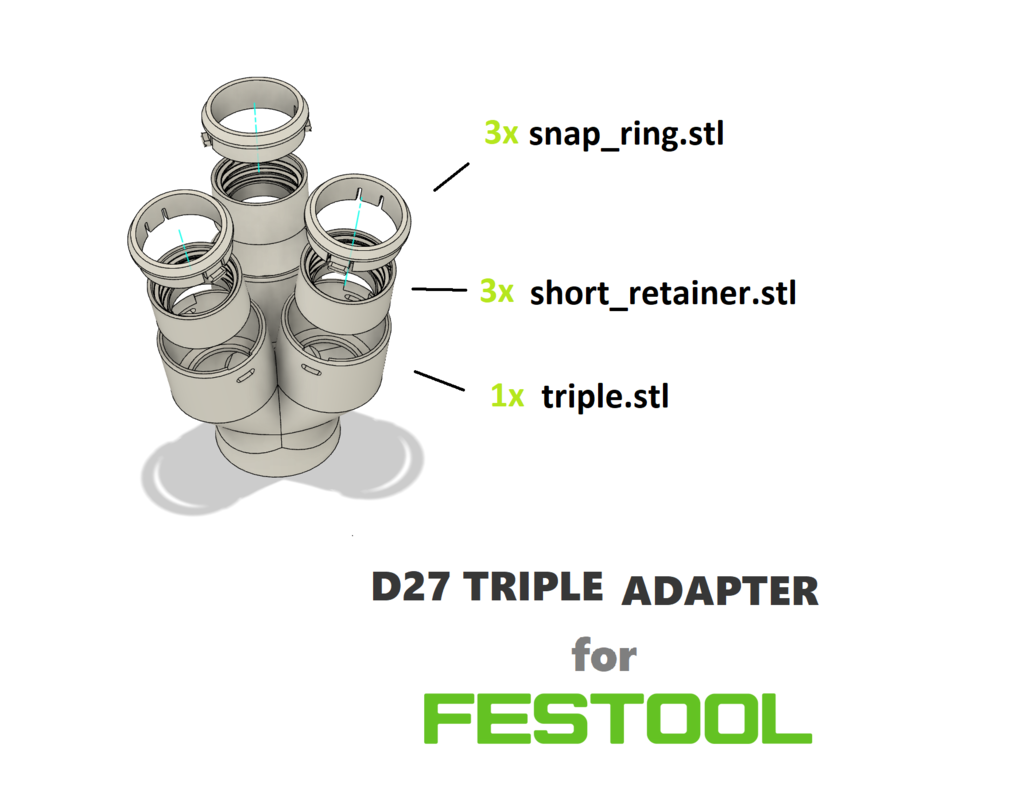 Festool triple adapter - D36 to 3x D27 by Droopas | Download free STL ...