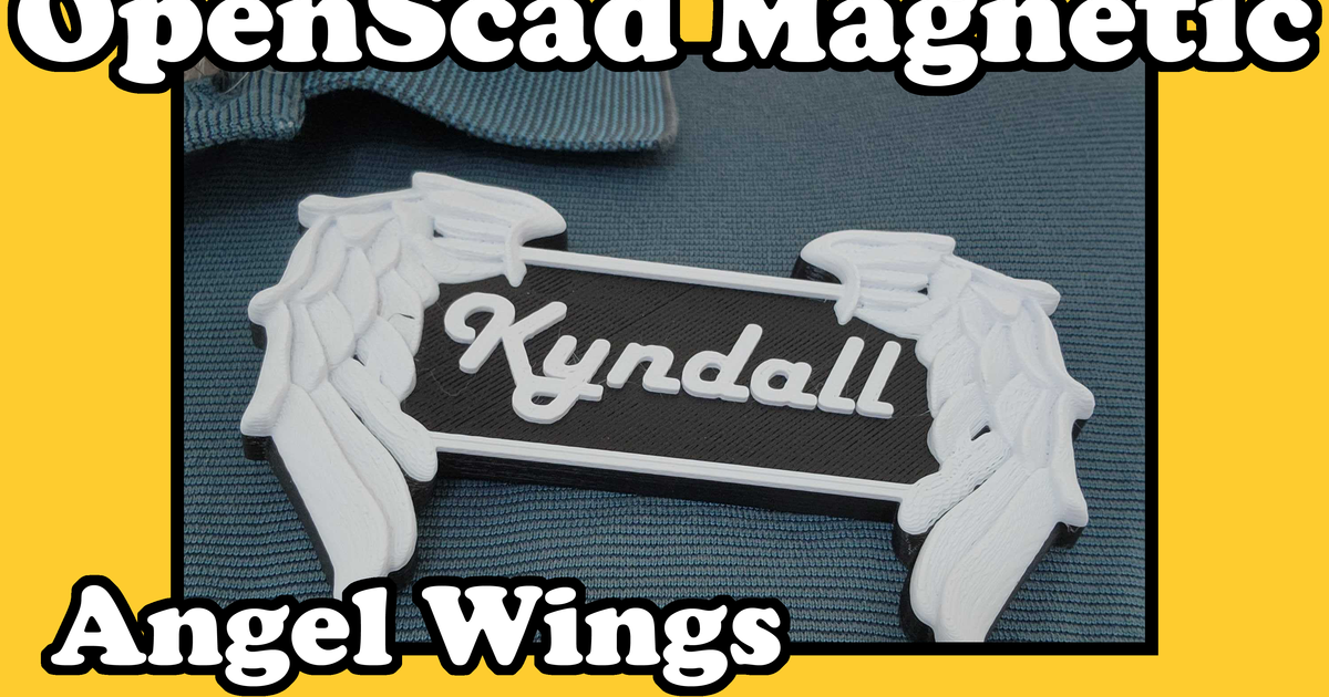 OpenScad Magnetic Angel Wings Name Tag by iqless | Download free STL ...