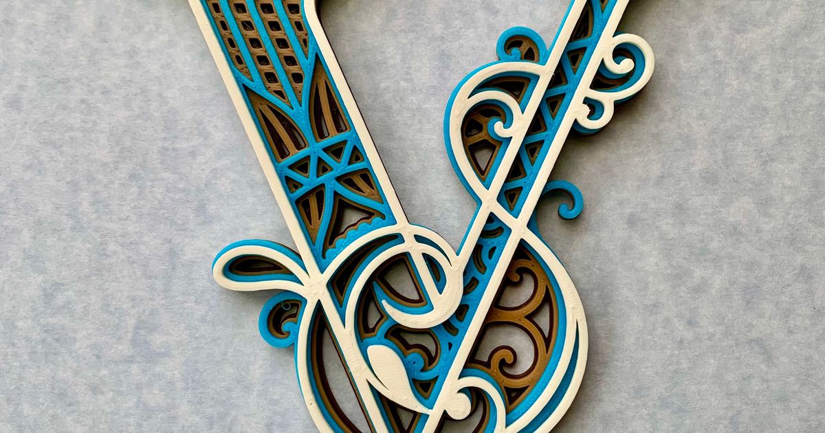 Ornate Letter V Monogram por Art G | Descargar modelo STL gratuito ...