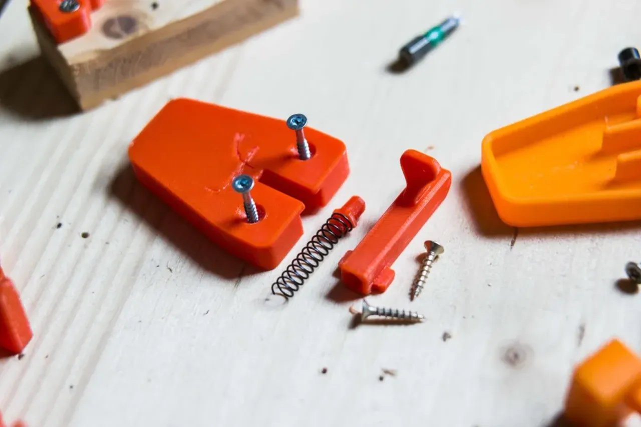 Spring latch sliding door bolt lock: rubber band, metal spring, 3D ...