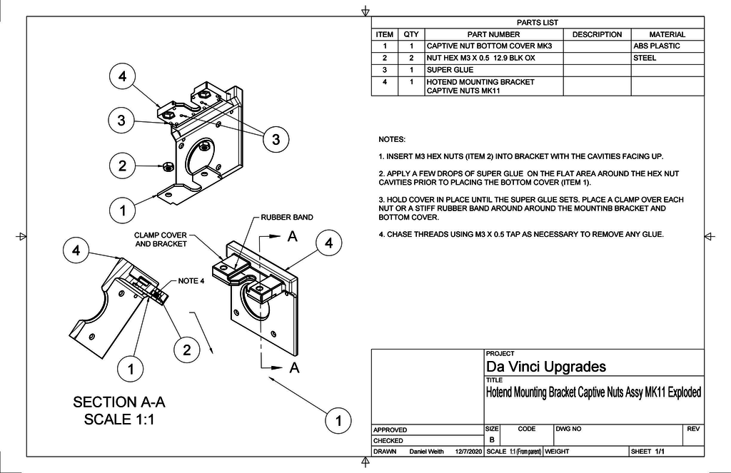 Da Vinci Pro Carriage Hotend and Electronics Mounting Brackets por ...