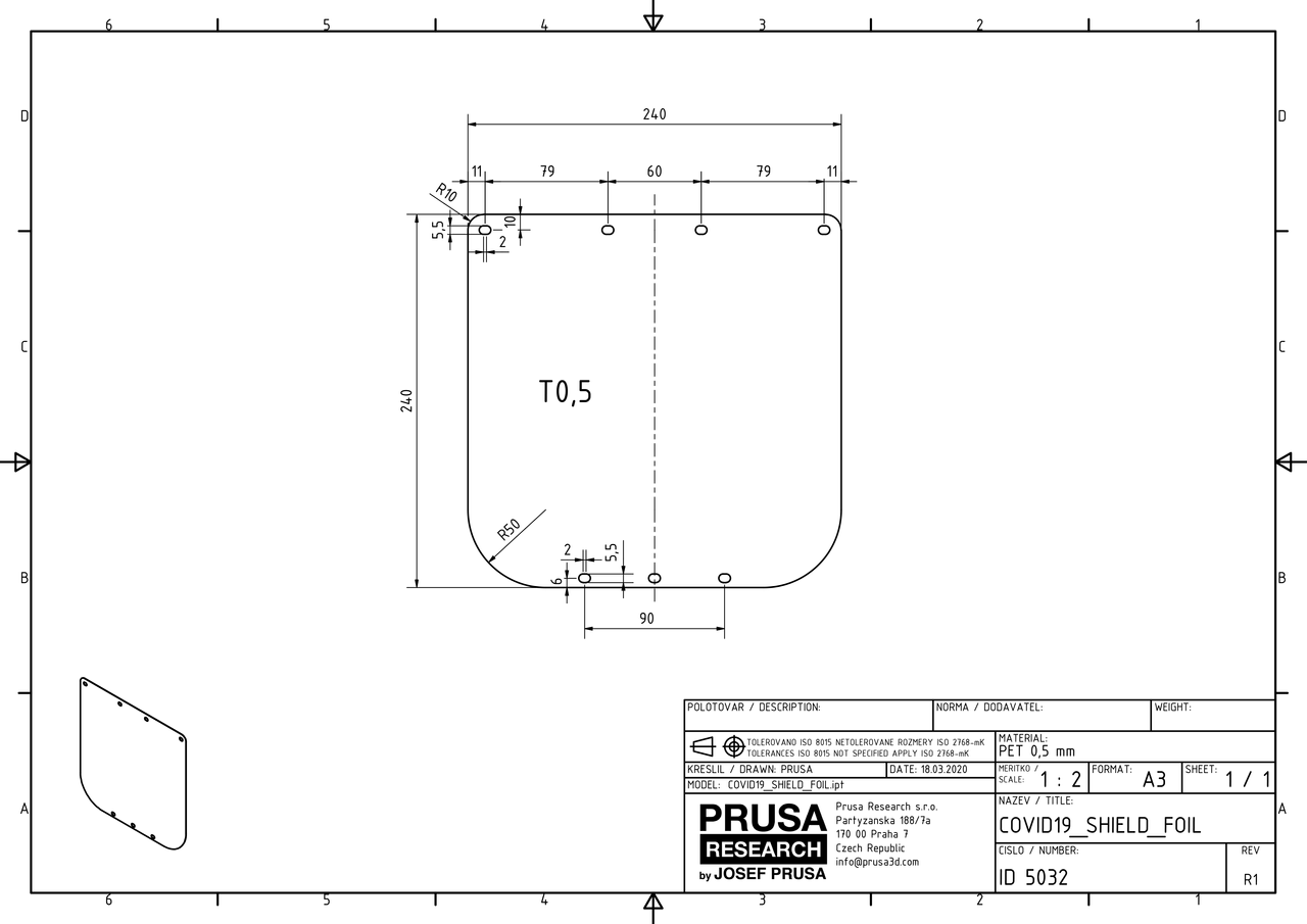 Prusa protective face shield visor shape template by jirka | Download ...