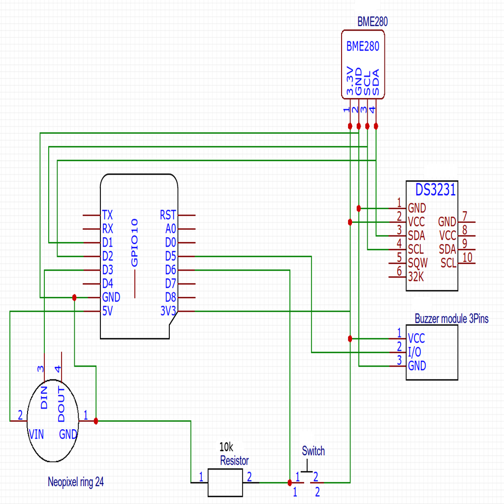 Neopixel MQTT Alarm Clock with Buzzer, RTC, Temperature, Humidity and ...