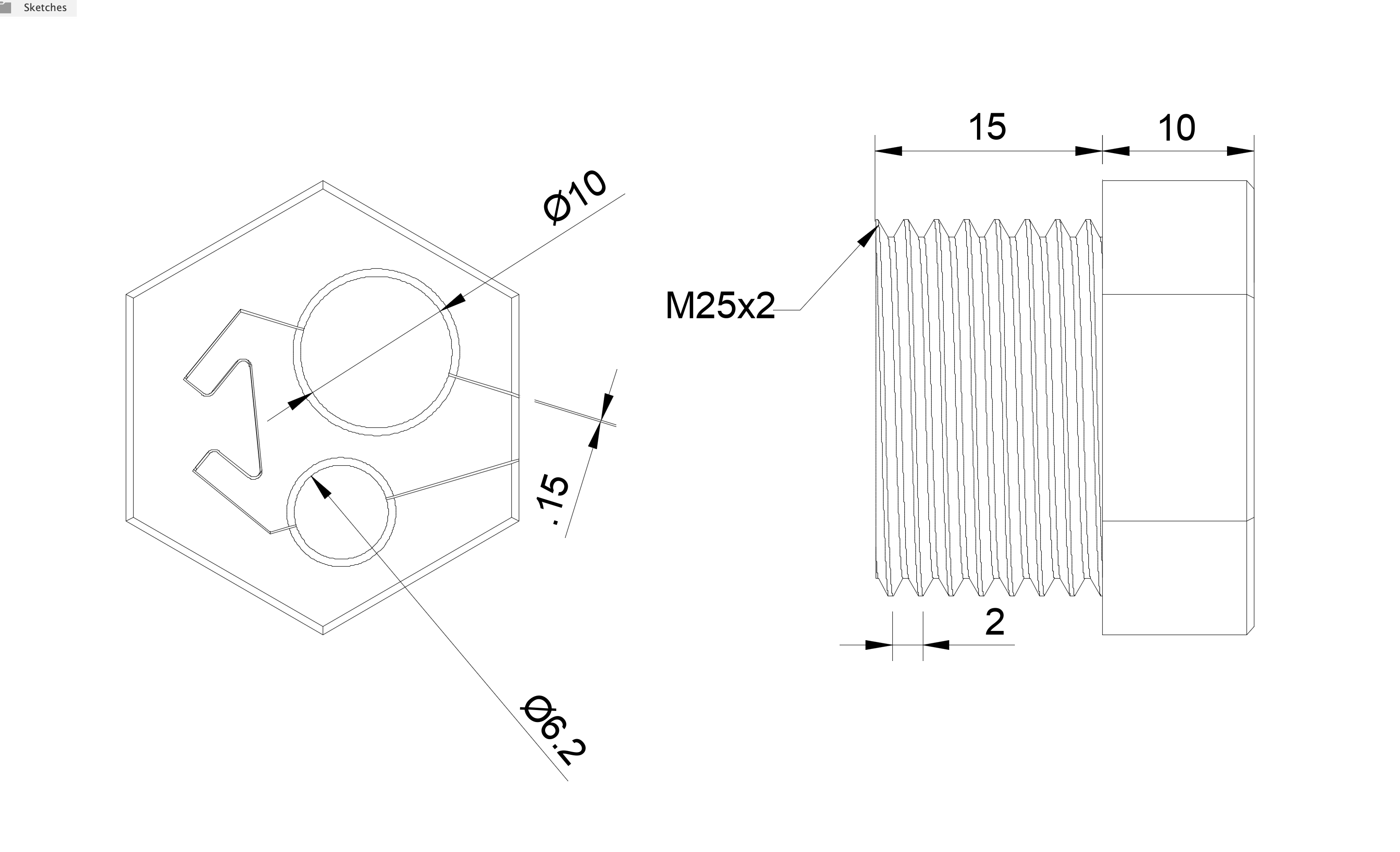 M25x2 Threaded Fitting with Secondary Snap Fit Piece for 10mm and 6.2mm ...