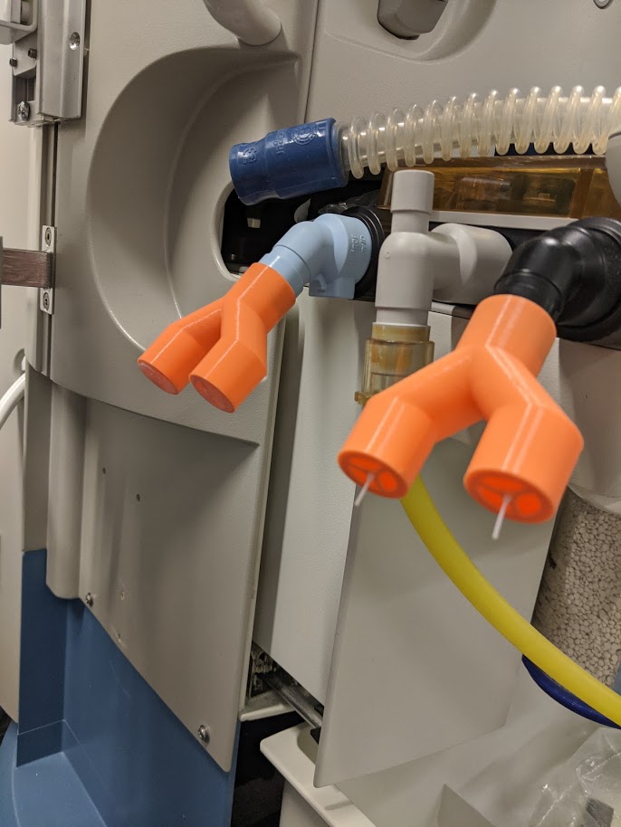 2-way ventilator splitter with integraged valve mounts & flow ...