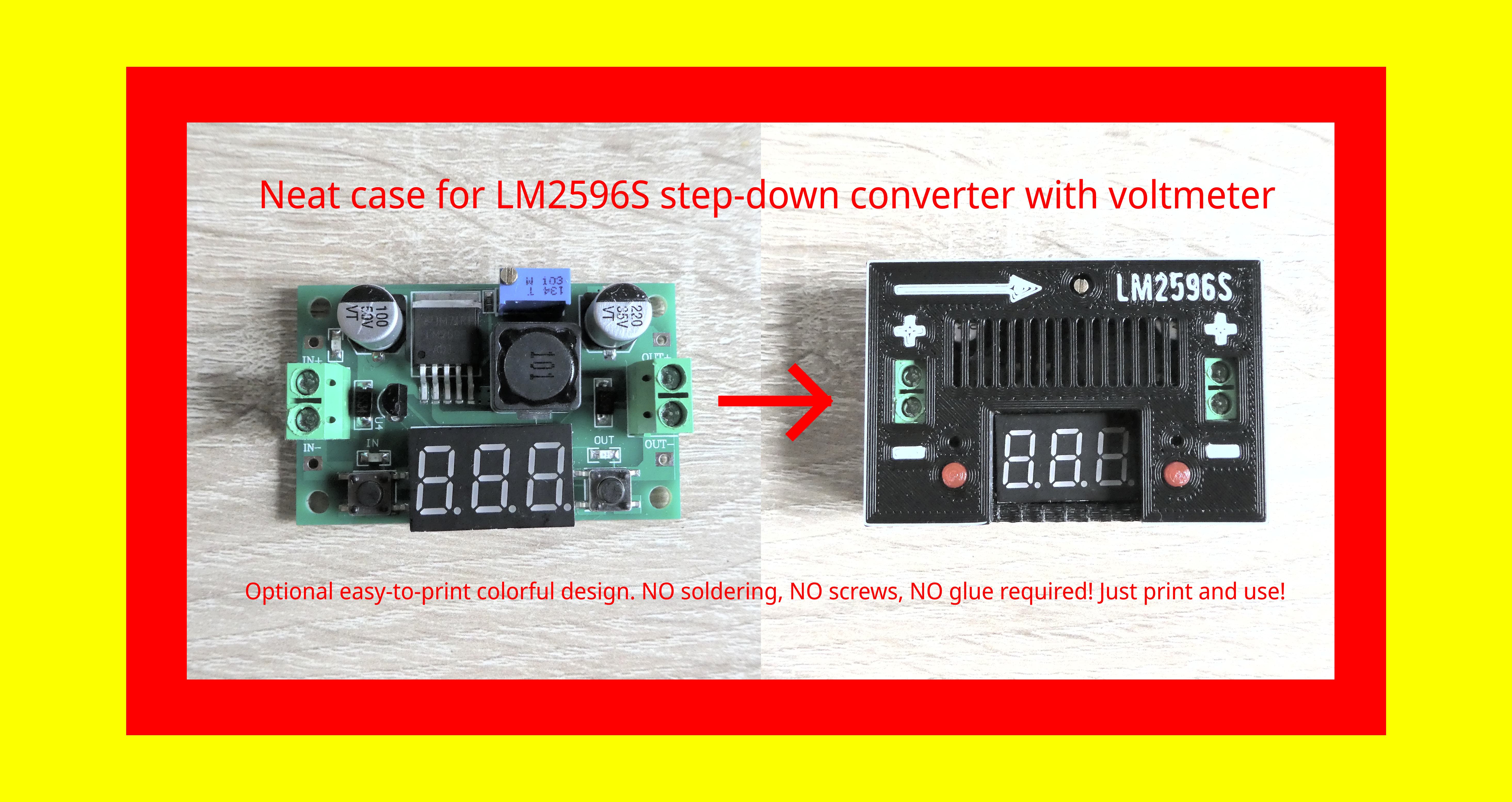 LM2596 / LM2596S step-down converter with voltmeter – neat case ...