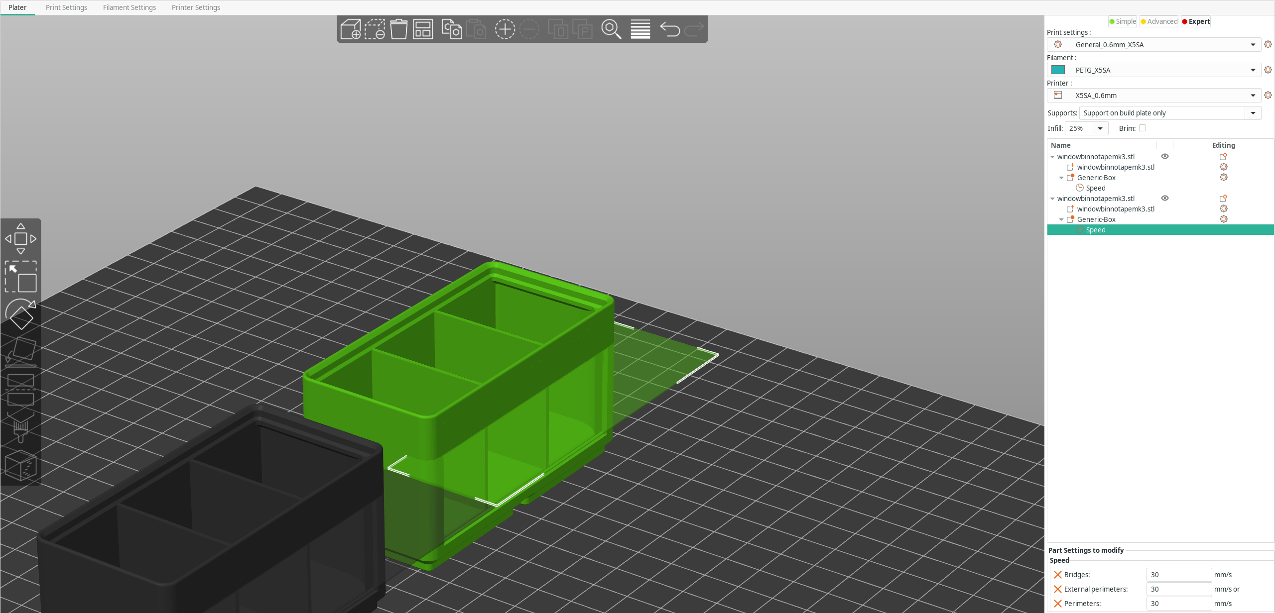 Tapeless Gridfinity Window Divider Bin - windows placed mid print by ...