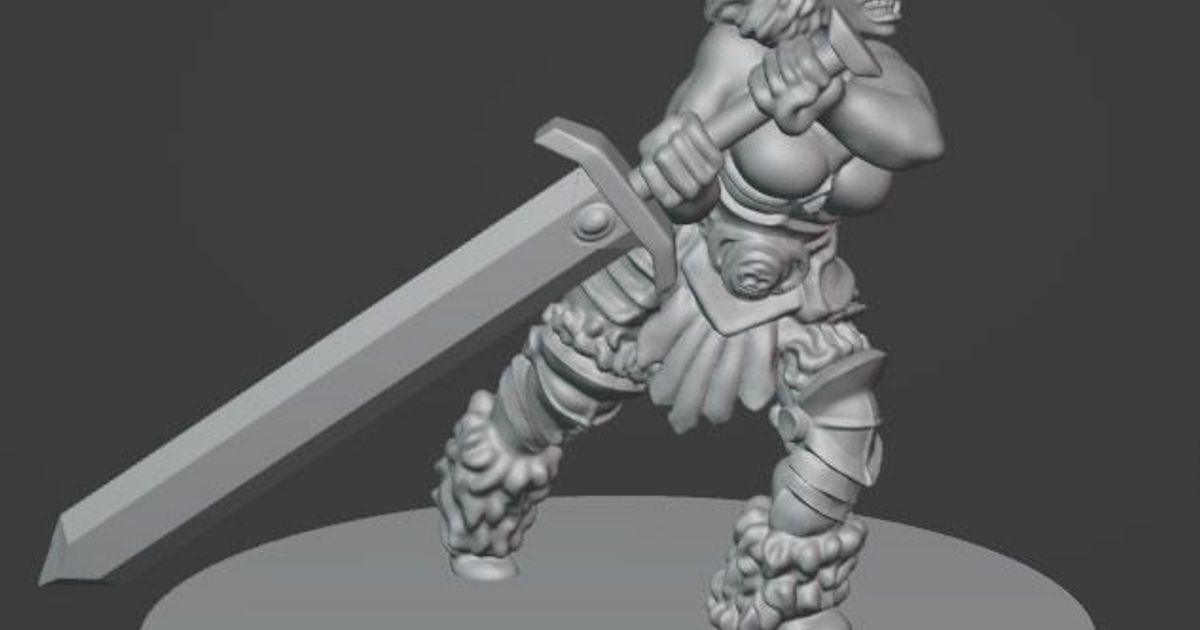 Female barbarian with giant sword by argylefox | Download free STL ...