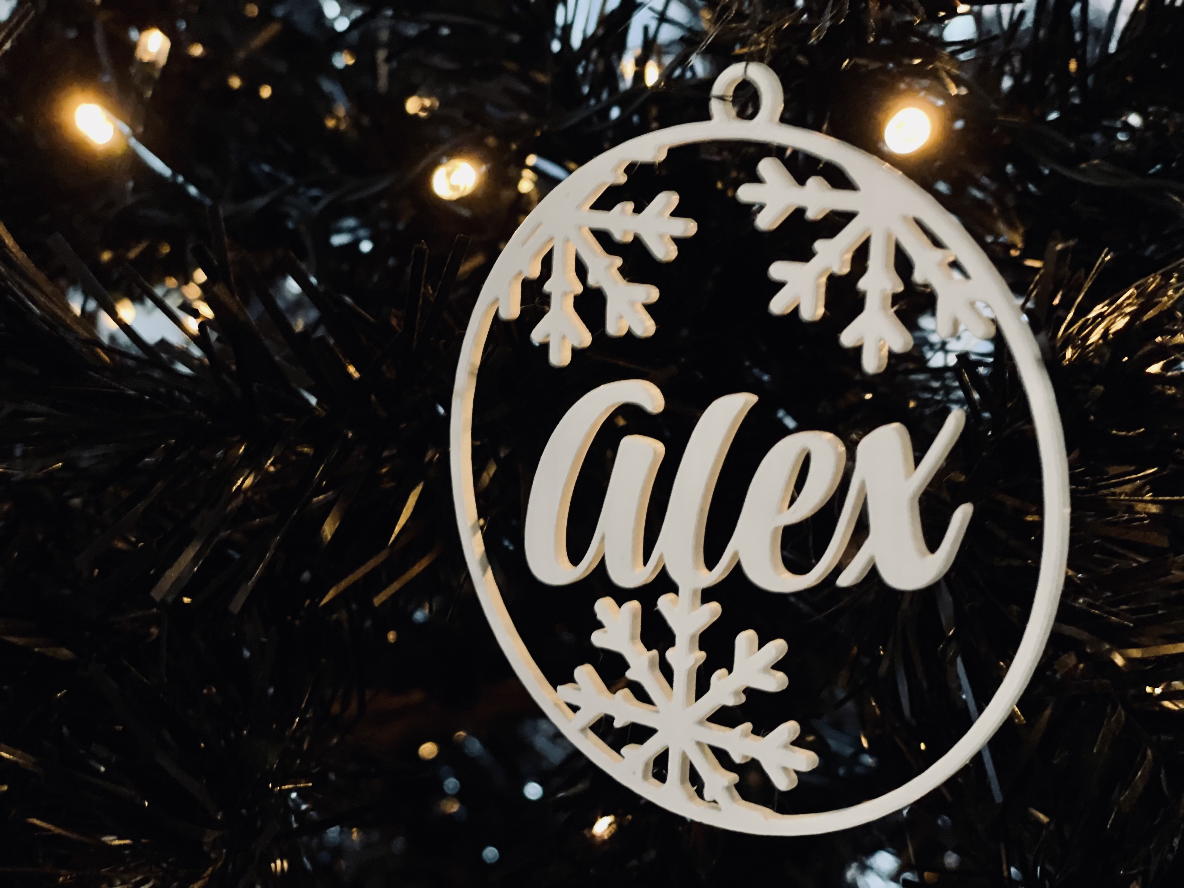 Snowflakes inside a bauble with name Alex (Christmas tree ornament) by ...