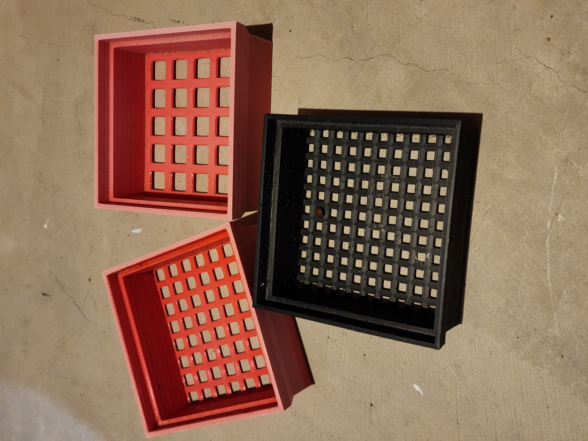 A set of stackable sieves with grate sizes of 6mm, 8mm and 12mm by Joe ...