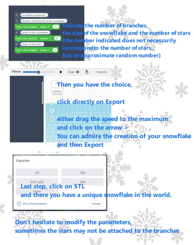 Snowflake generator with Tinkercad Codeblocks by kiki-print | Download ...