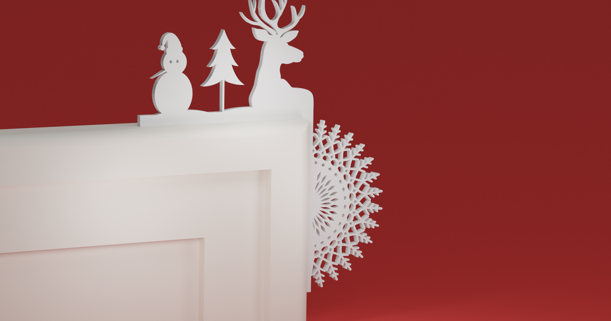 Christmas Door Trim Corner 06 - Snowman and Deer (Christmas ornament ...