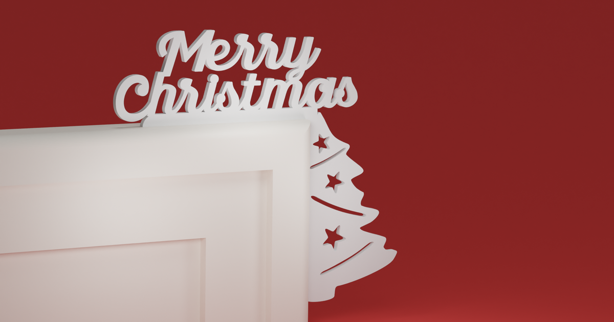 Christmas Door Trim Corner 52 - Christmas Tree and Merry Christmas ...