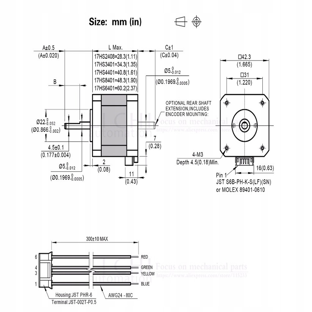 Stepper Motors serie 17HS2408 - 17HS3401 - 17HS4401 - 17HS8401 ...