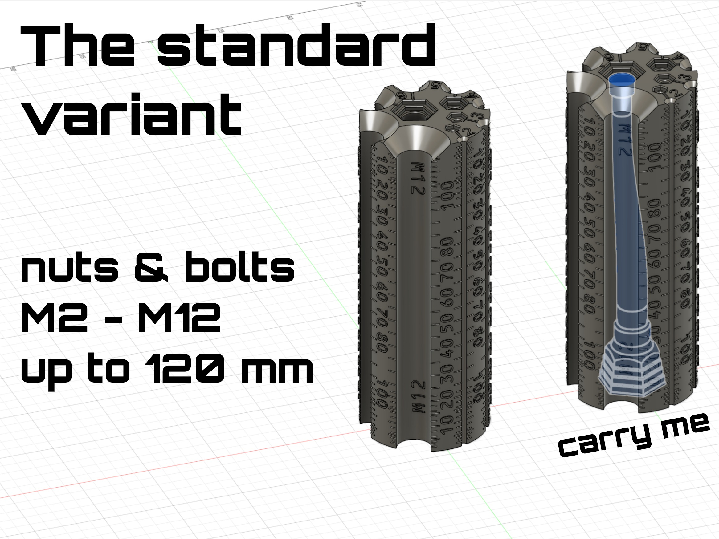 Screw measuring tool, Metric M1.6 to M12 by AMT | Download free STL ...