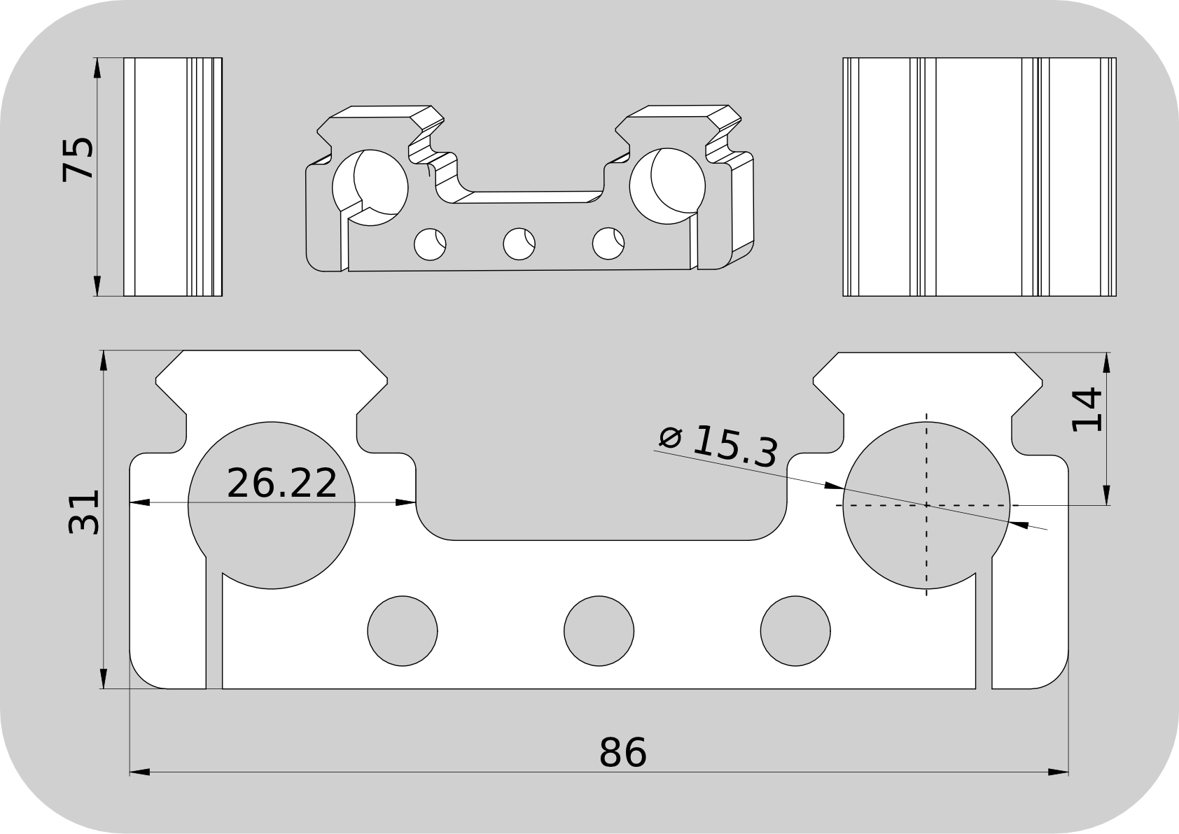 15 mm Rail to dual NATO Rail Adapter 75 mm, v3 by AdamStanislav ...