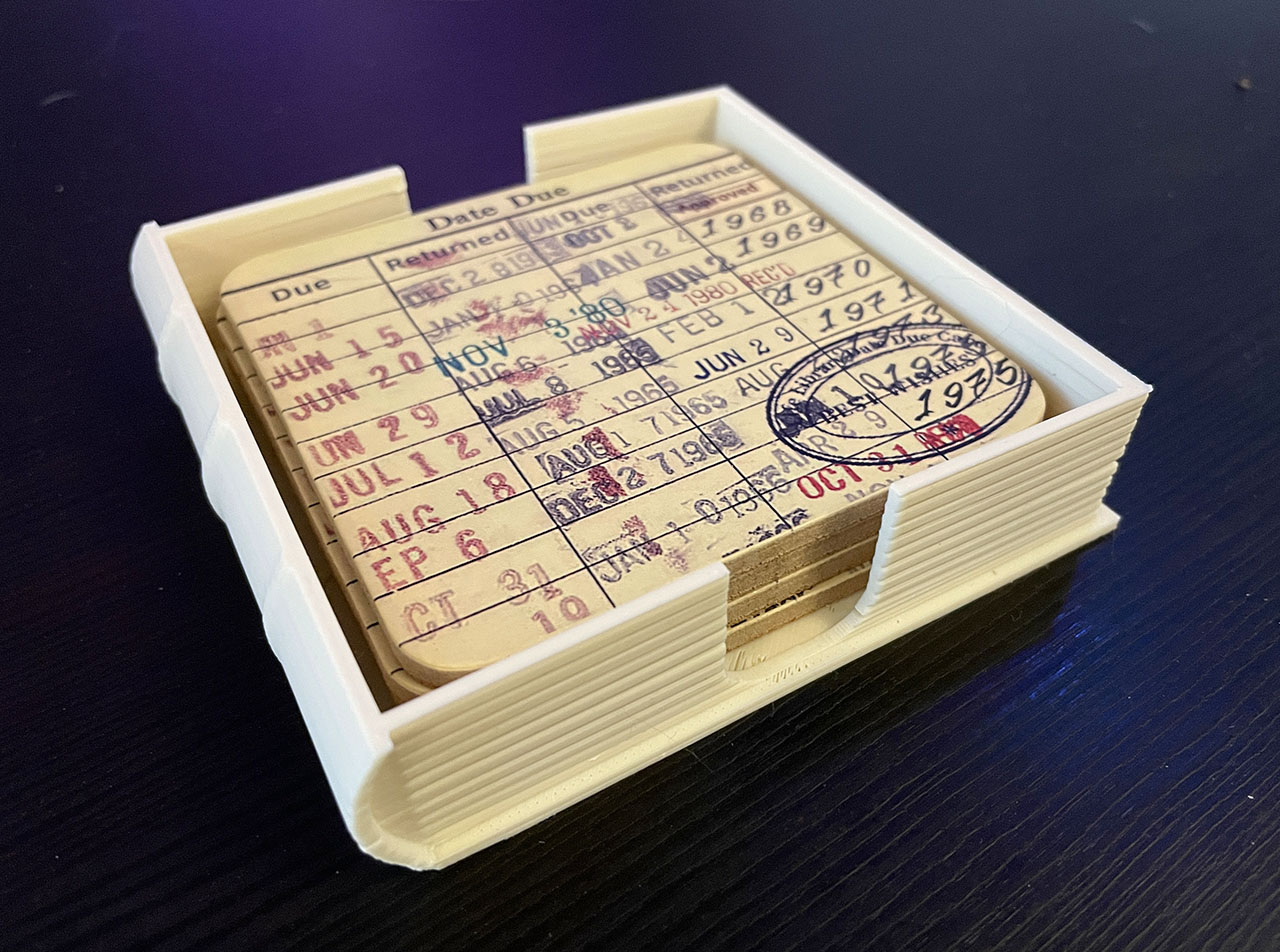 Library card coasters book shaped holder by Dennis M | Download free ...