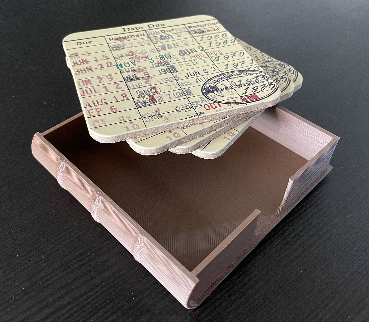 Library card coasters book shaped holder by Dennis M | Download free ...