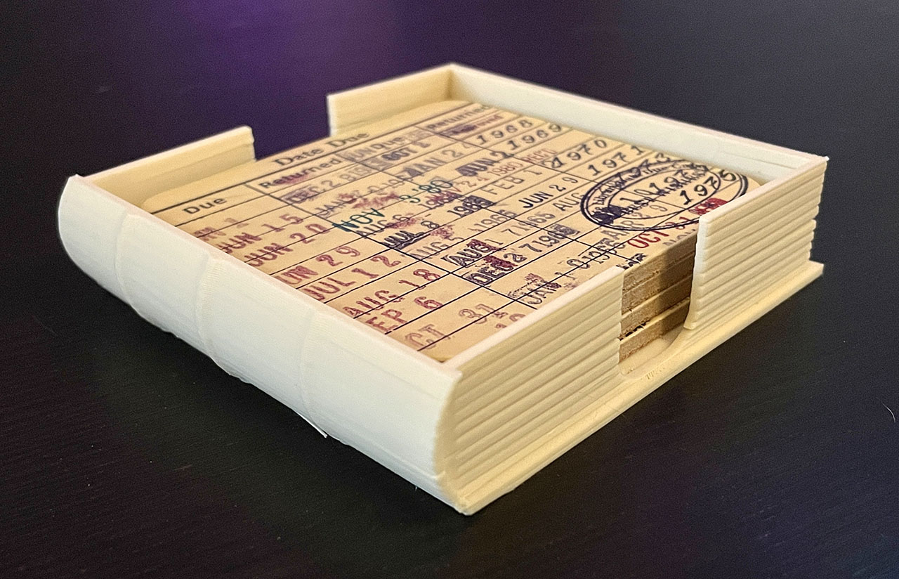 Library card coasters book shaped holder by Dennis M | Download free ...