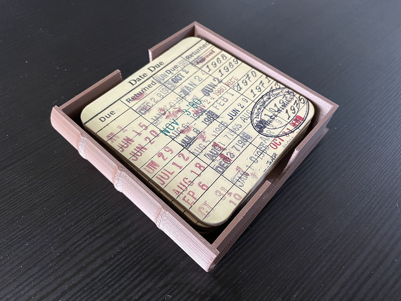 Library card coasters book shaped holder by Dennis M | Download free ...