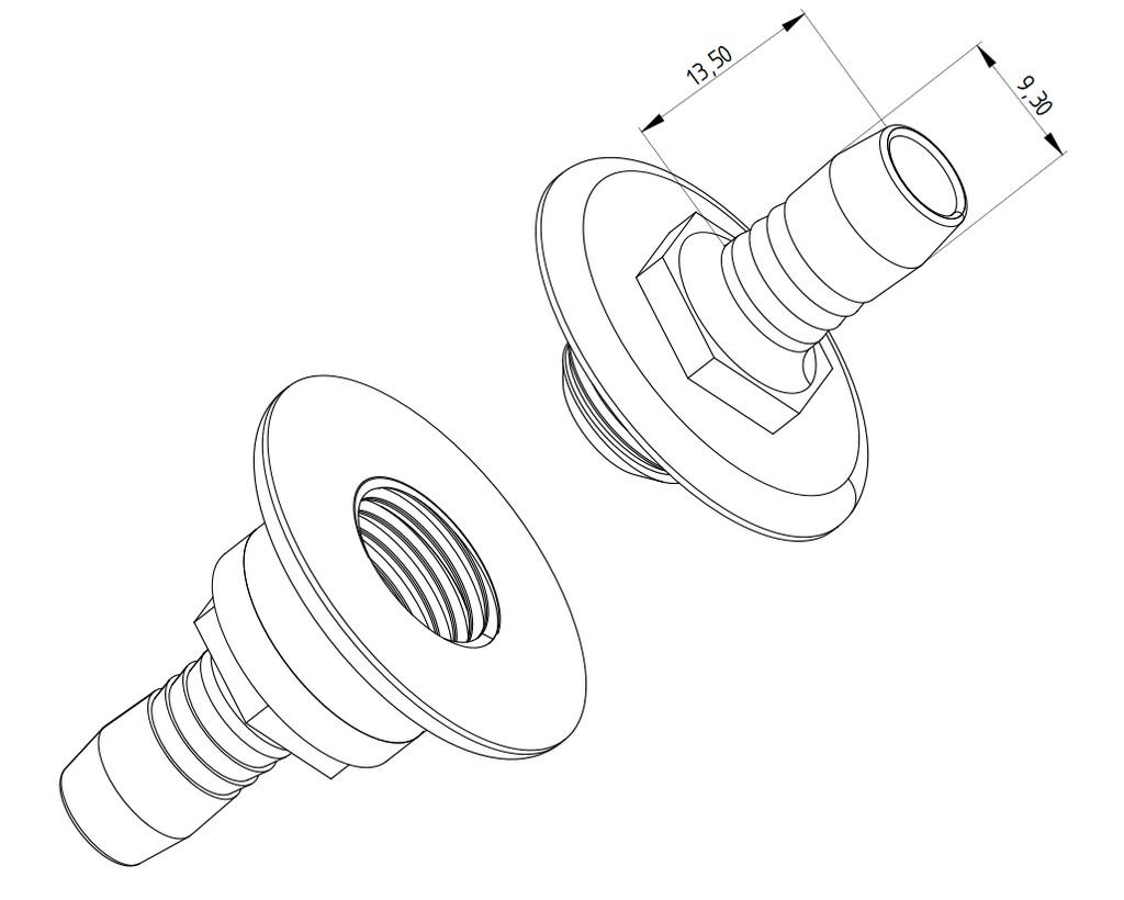 Pass through barb fitting for flexible watercooling tube (ID 6mm x 8mm ...