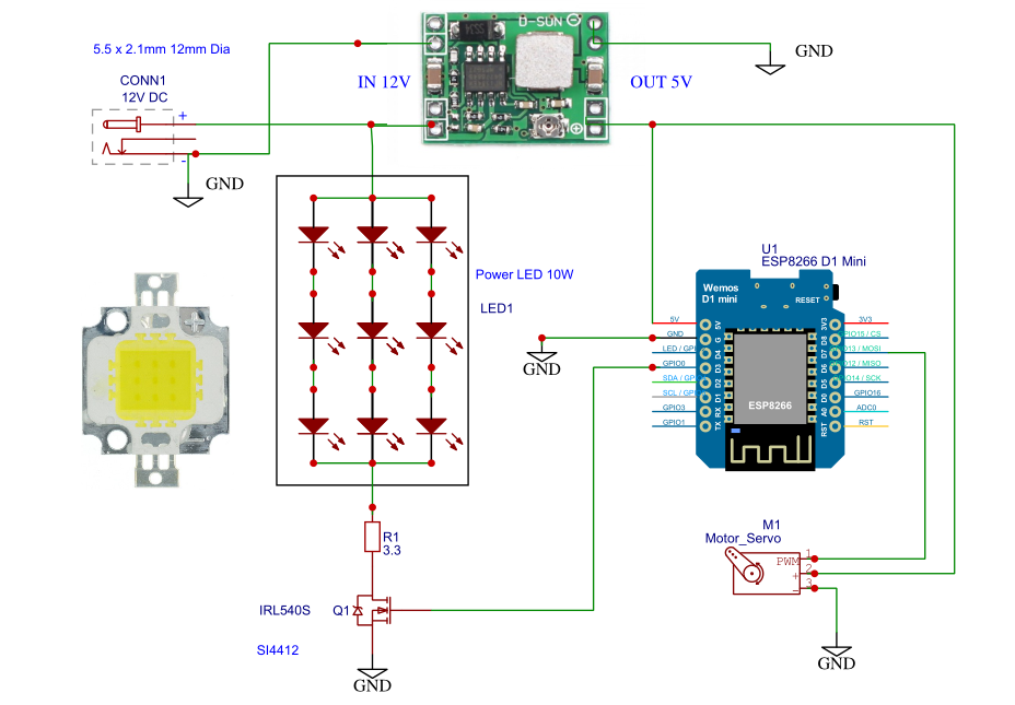 WIFI controlled 10W servo lamp with stroboscopic effect by Boda ...