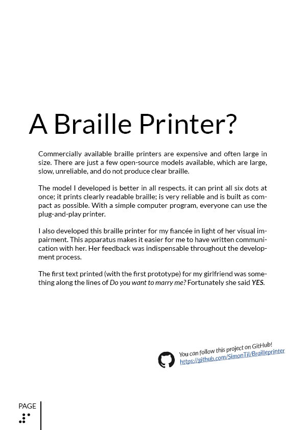 Braille printer by Simon Tillema | Download free STL model | Printables.com