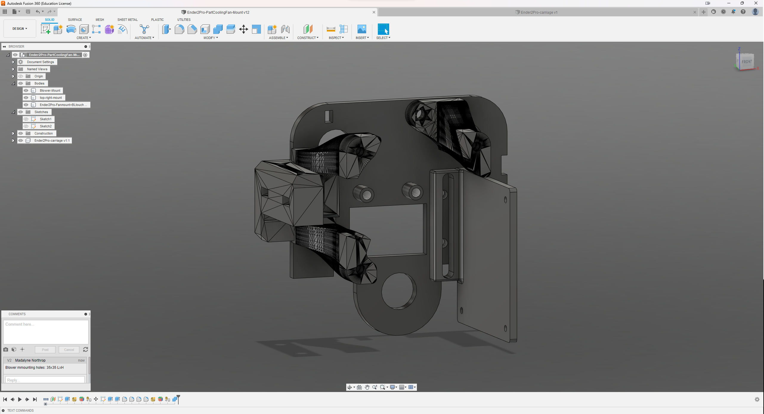 Ender2 Pro fan mount + BLtouch with adjustable part cooling blower ...