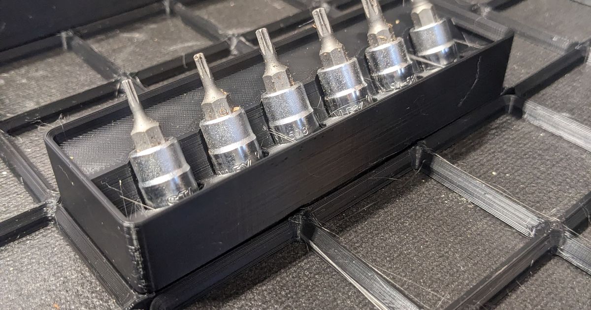 Gridfinity Socket Holder (6 slots for 1/4" Socket) [Torx Bit shown] by ...