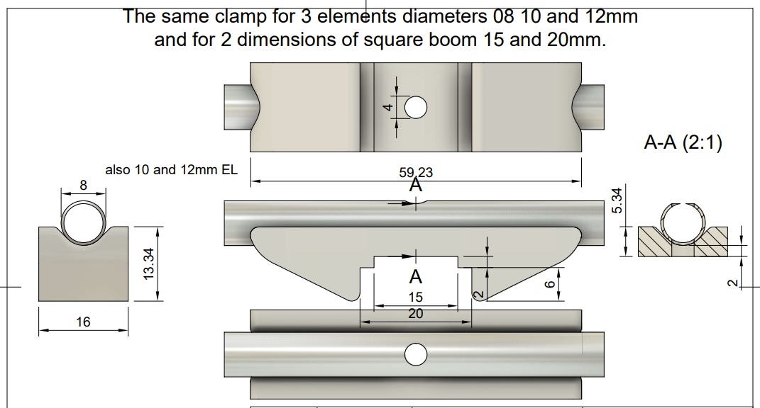 The same CLAMP for 3 dimensions of yagi antenna elements and 2 ...
