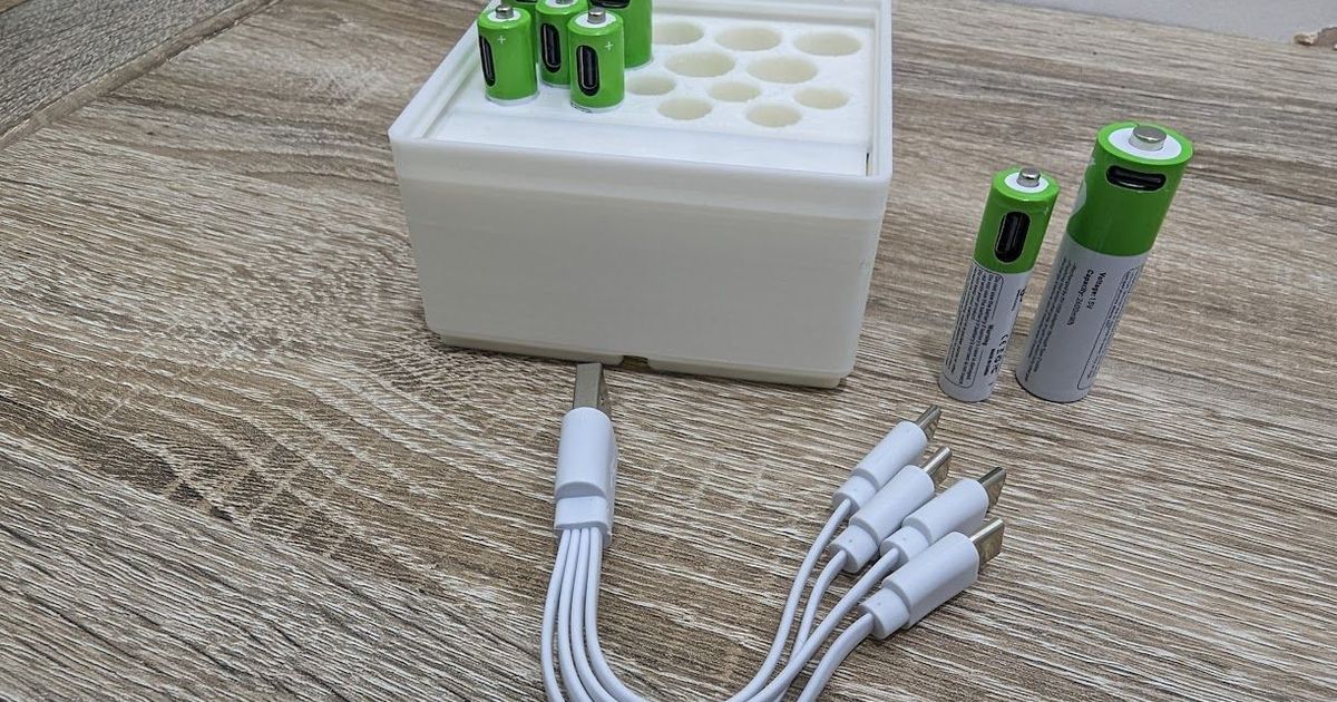 Gridfinity AA & AAA Rechargeable battery USB-C / Micro with storage for ...