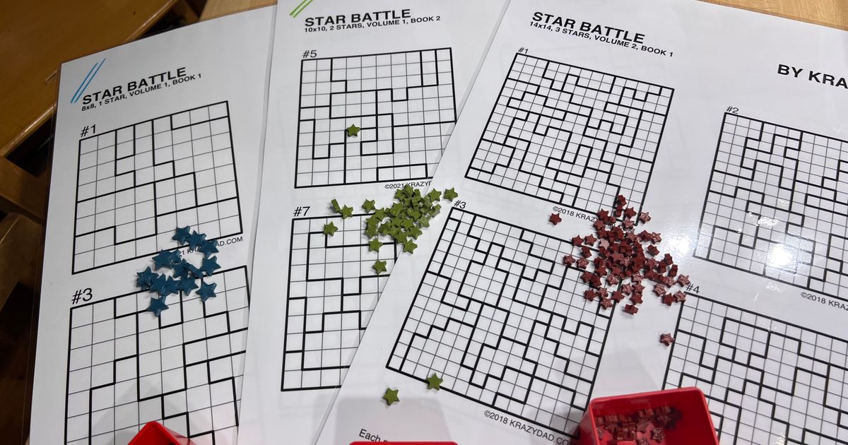 124 Vorsicht: Spielende Zahlen! Star Battle 14x14 A3 by ErikSi ...