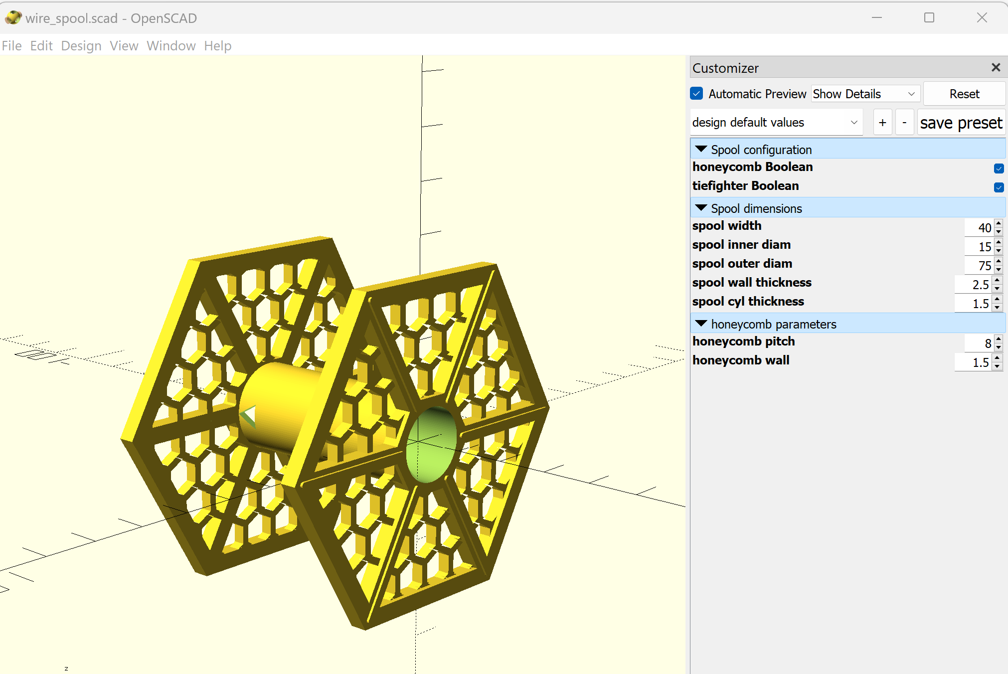 Wire spool including Tie Fighter mode, OpenSCAD parametric by DP design | Download free STL ...