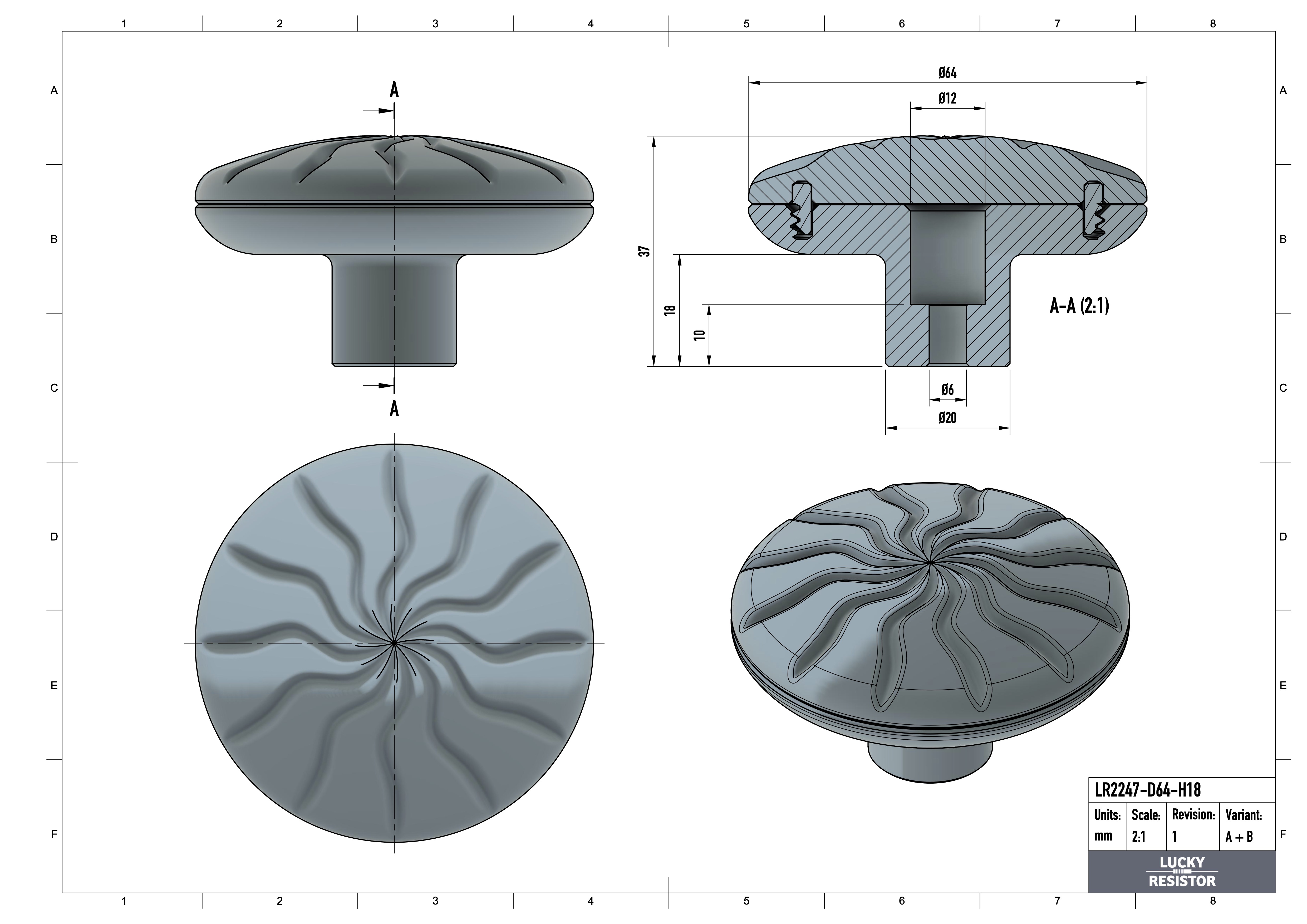 Large Decorative Knob for Drawers and Doors by Lucky Resistor ...