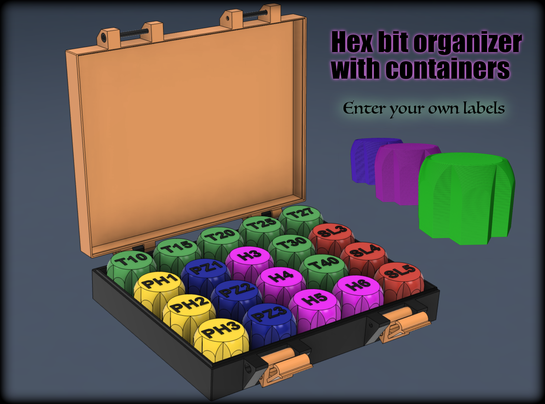 Hex bit organizer with containers - Add your own labels with ...