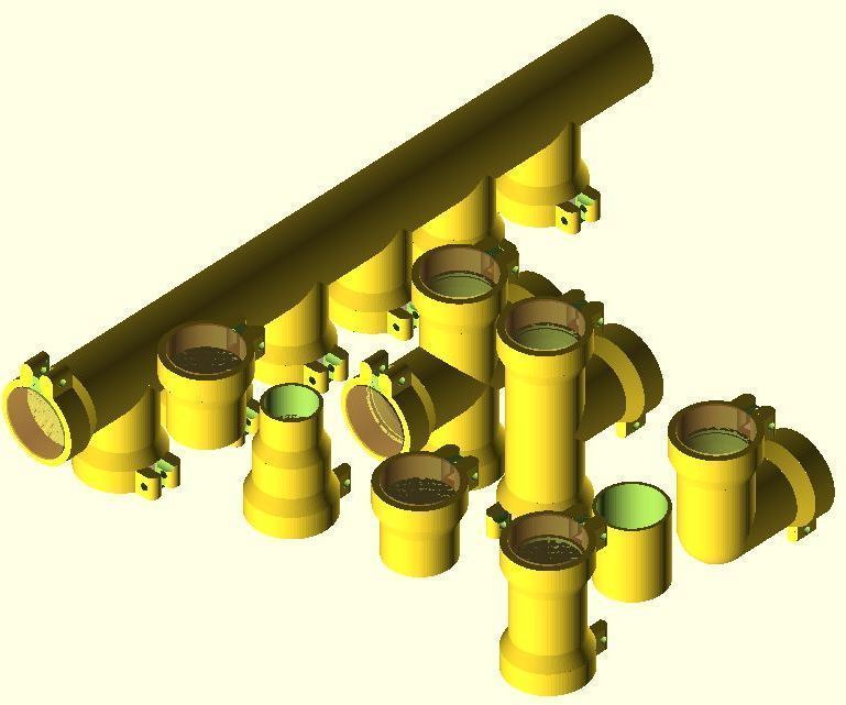 OpenSCAD pipe/round duct fittings library. Parametric von DoomMeister ...
