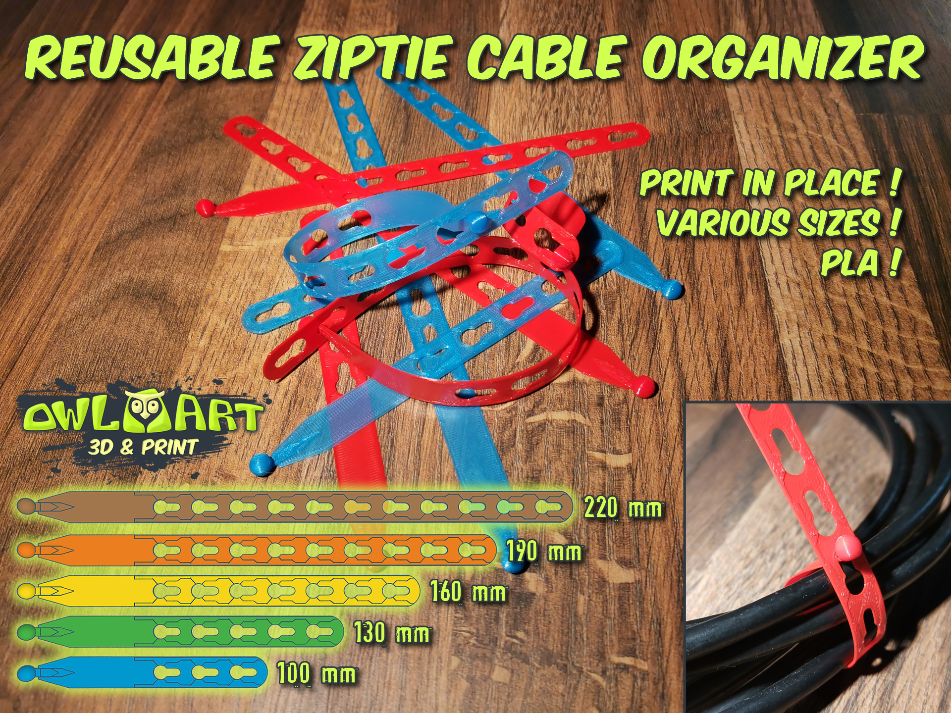 Reusable Ziptie Cable Organizer (Various Sizes) by OwL Art | Download ...