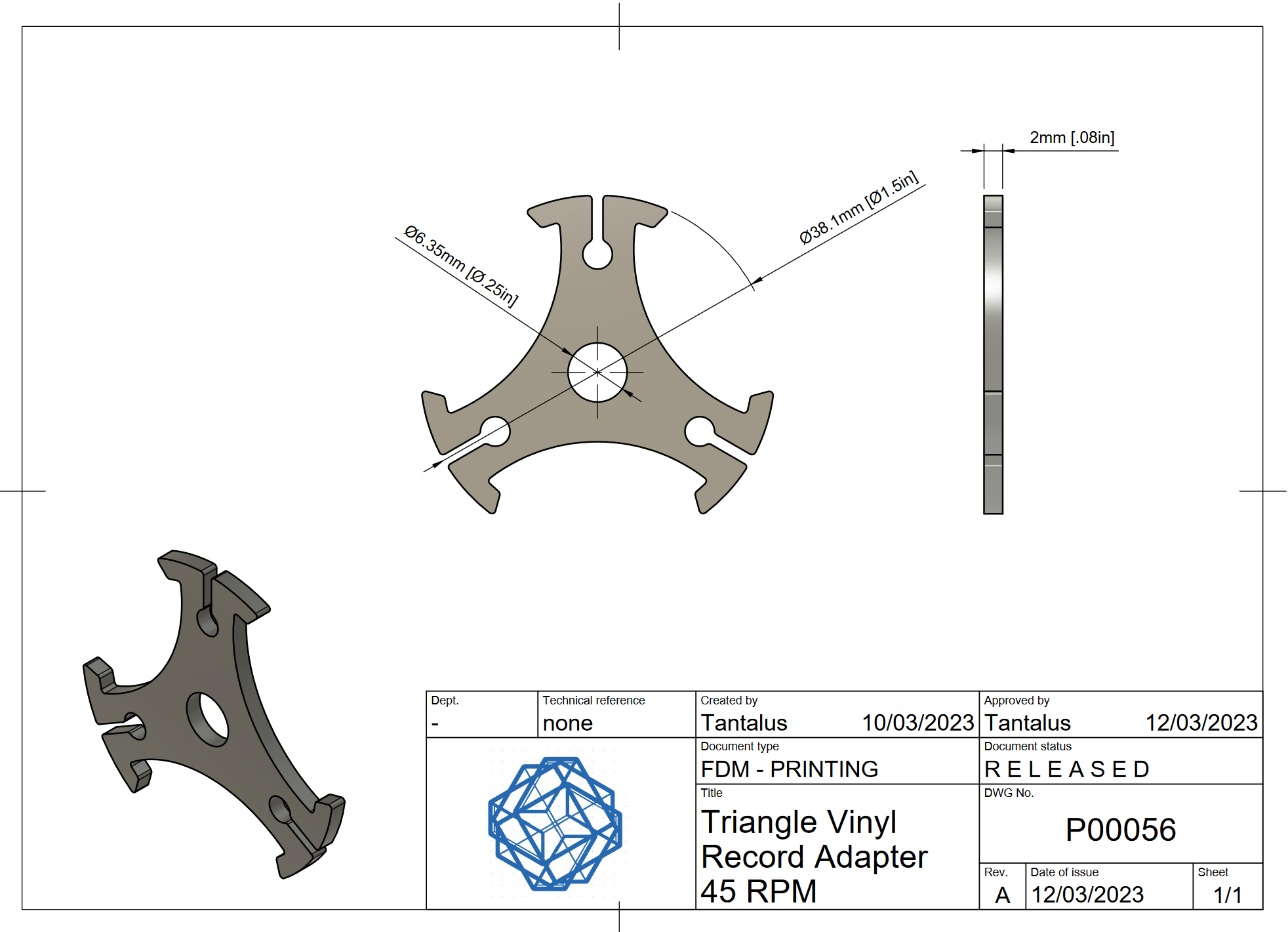 Triangle Vinyl Record Adapter 45 RPM by Tantalus | Download free STL ...