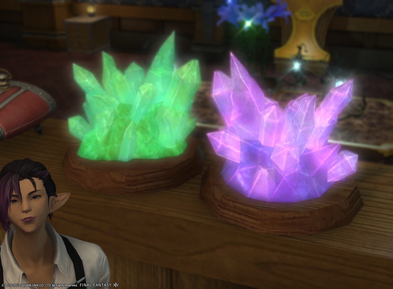 FFXIV Crystal Boule Cluster: A purple crystal housing item from the ...