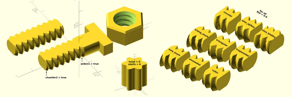 OpenSCAD Falt-Screw library – optimized for FFF printing by mechadense ...