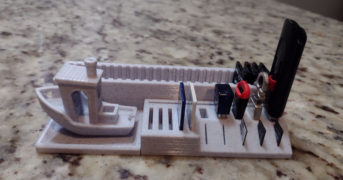USB, SD, and Micro SD Card Organizer Holder Rack with Benchy, Remix by ...