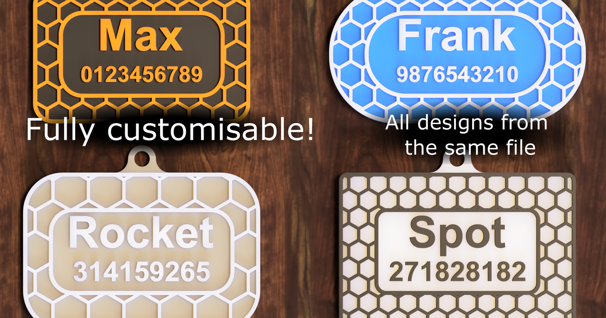Hex Pattern Dog ID Tag - Fully Customisable in Fusion 360, 2 Colour ...