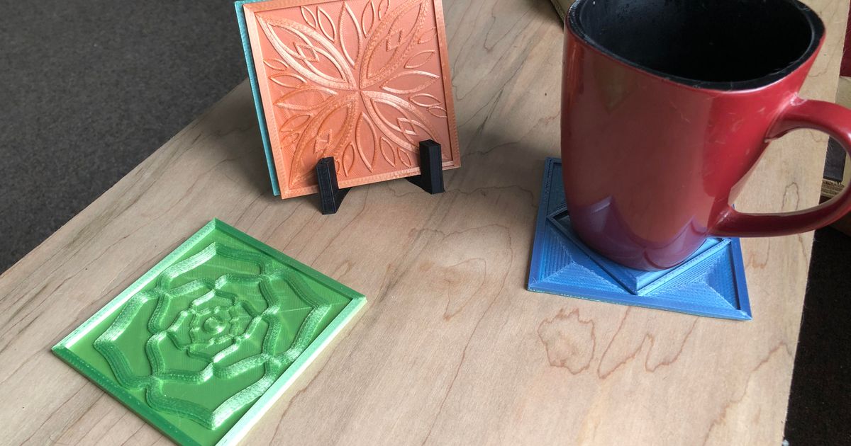 Set of 4 Coasters with Stand by phnat | Download free STL model ...