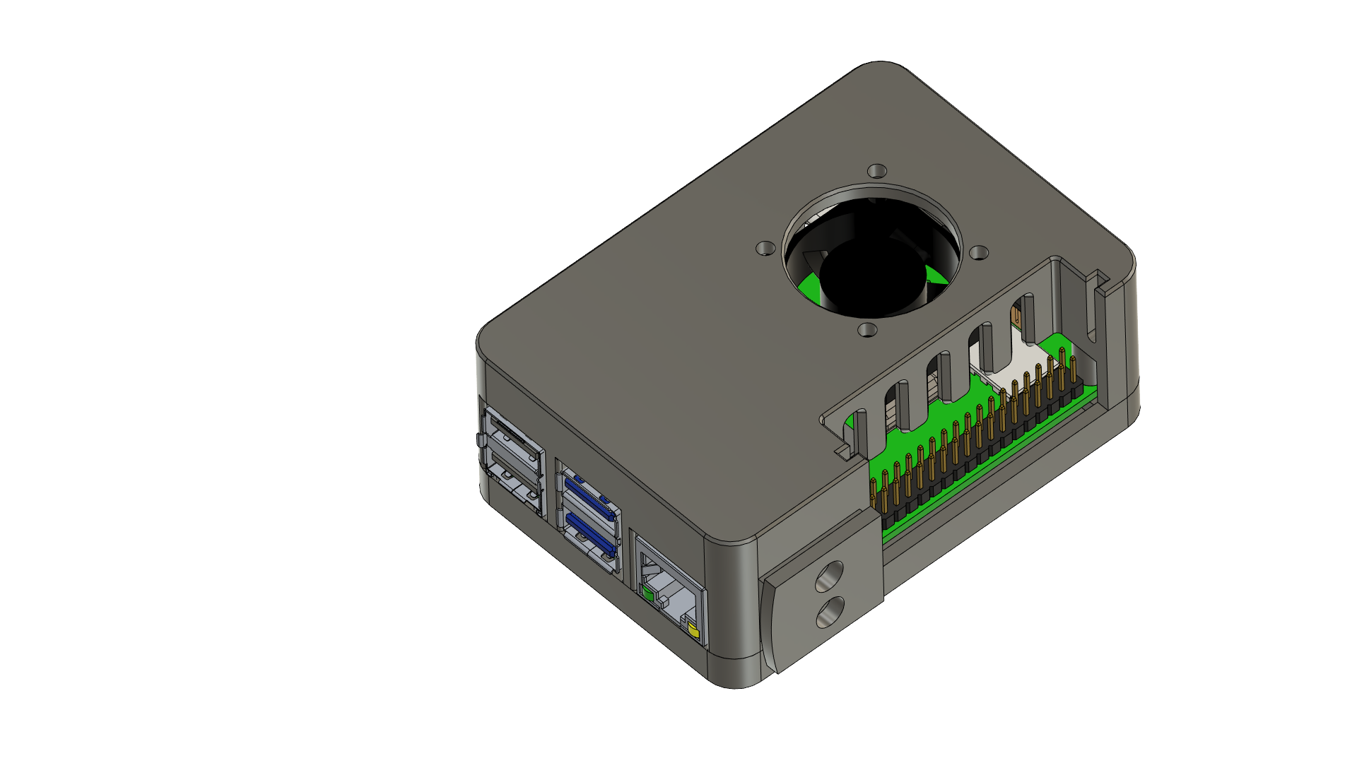 Mountable Pi4b Case w/space for 30mm Fan by binarypickle | Download ...
