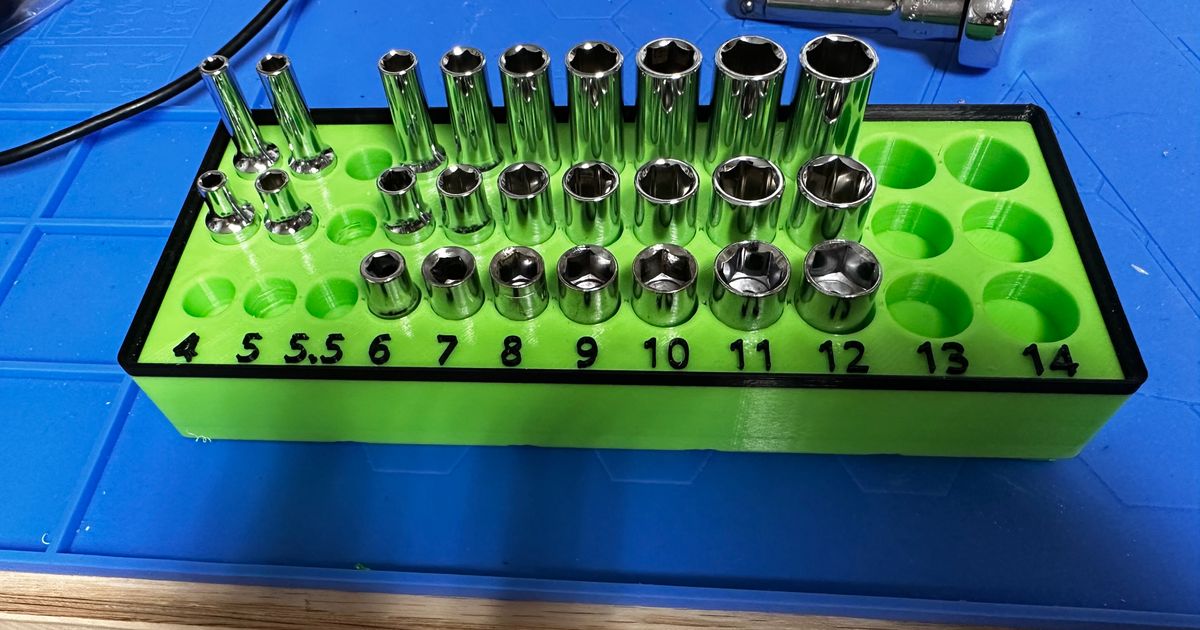 Gridfinity - 2x5 - 1/4" Drive Socket Holder Metric (4-14mm) - Raised text by speed7 | Download ...