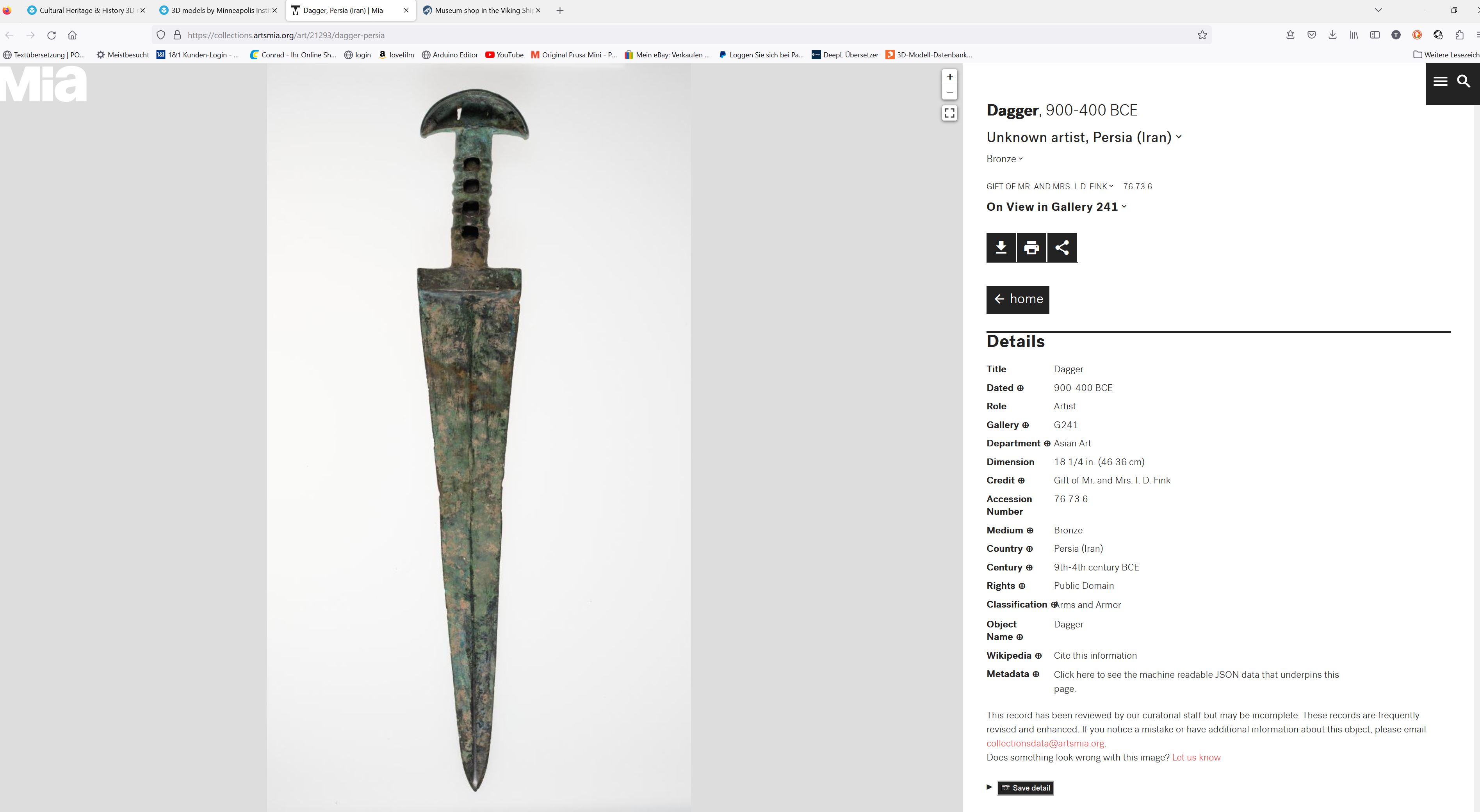 Persia Bronze Dagger, 900-400 BC by Thommyfix | Download free STL model ...