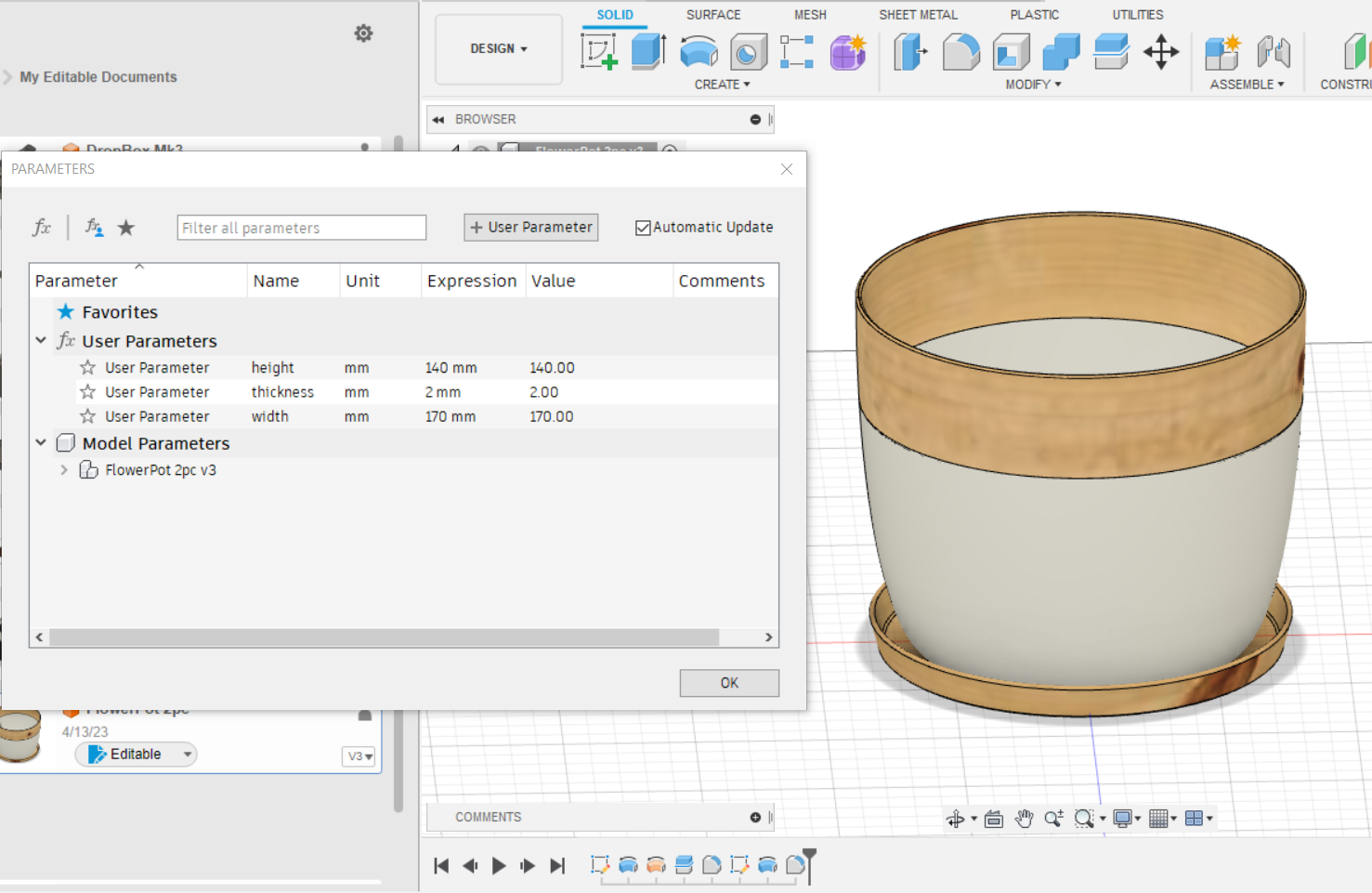 Parametric Two Tone Flower Pot w/ Tray - No Filament Change by ...