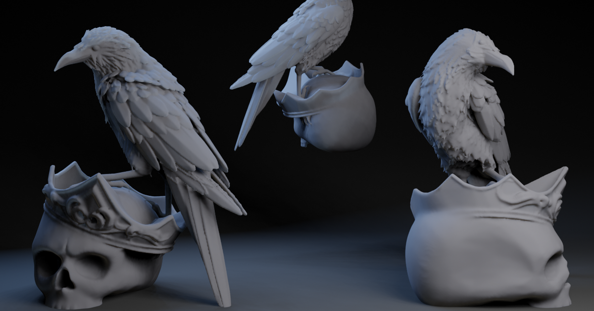 Crow On Skull von Peter Farell | Kostenloses STL-Modell herunterladen ...